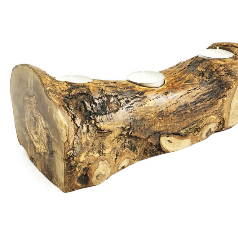 Rustic Olive Wood Tea Light Log | Verano Ceramics