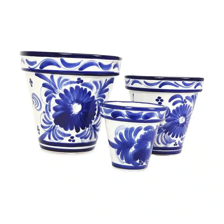 Classic Blue Floral Plant Pots - Set of 3 | Verano Ceramics